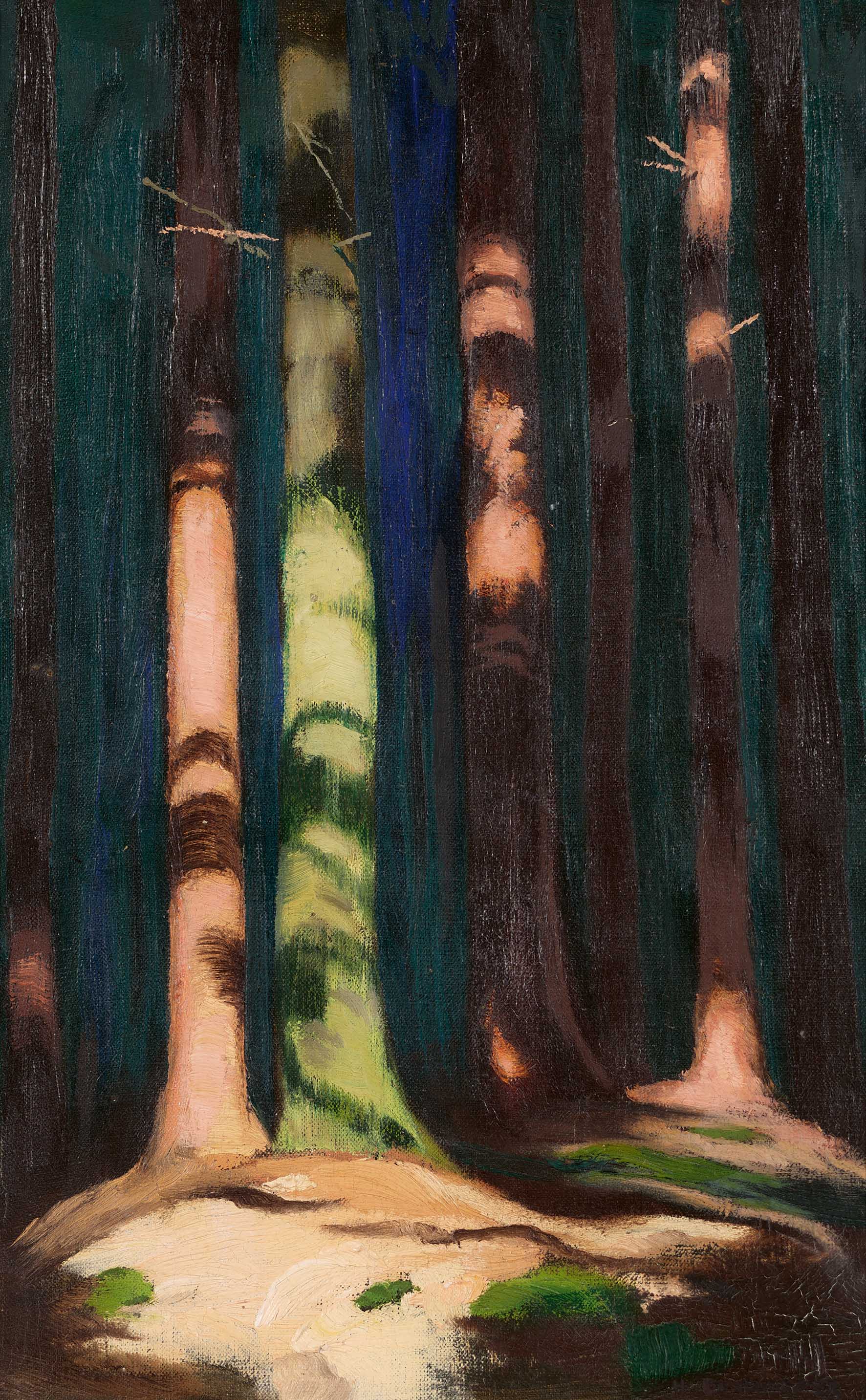 Hans Emmenegger «Sonnenlicht auf Fichten (Wald)» - Gloggner Auktionen
